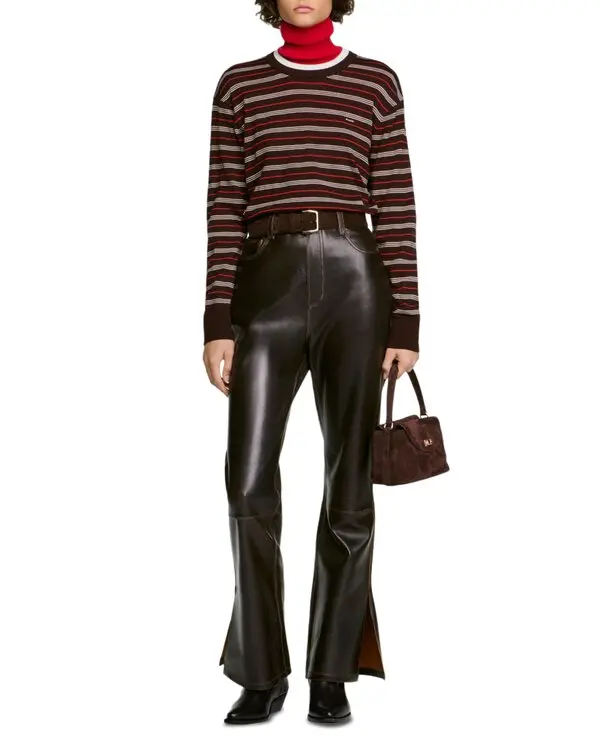 Sandro Thompson Distressed Leather Flare Pants
