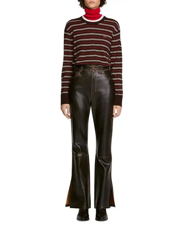Sandro Thompson Distressed Leather Flare Pants