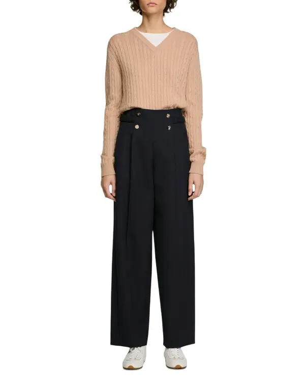 Sandro Winslow Button Detail Wide Leg Pants