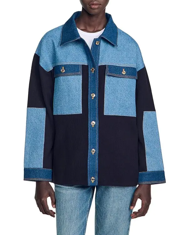 Sandro Celia Denim Mix Oversized Jacket