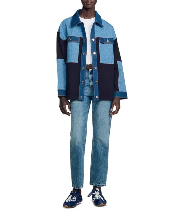 Sandro Celia Denim Mix Oversized Jacket