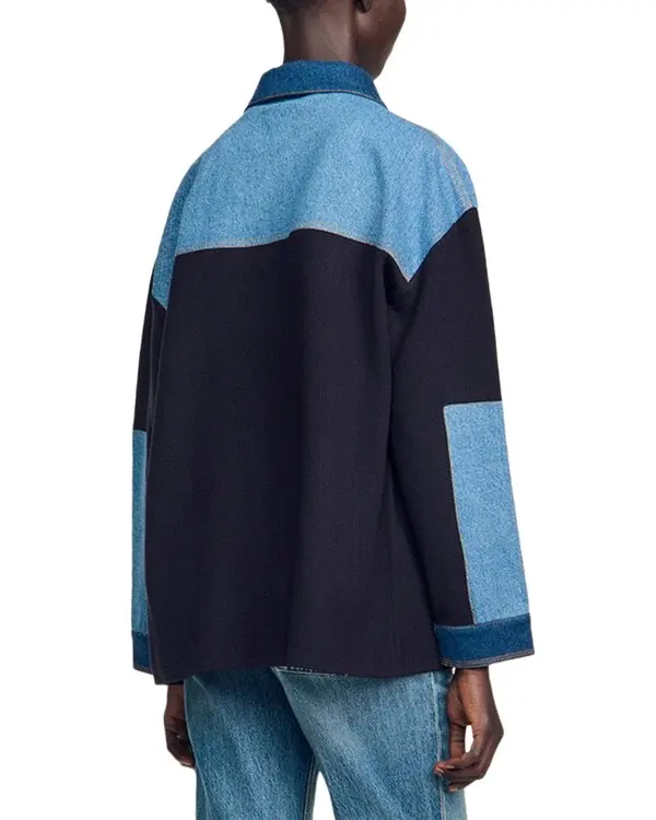Sandro Celia Denim Mix Oversized Jacket