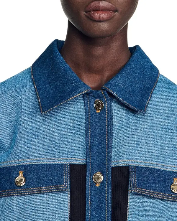 Sandro Celia Denim Mix Oversized Jacket