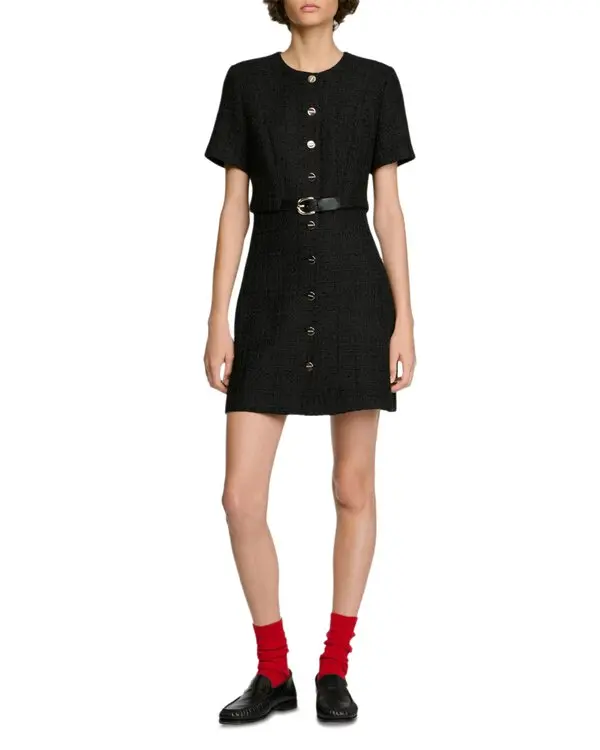 Sandro Palace Tweed Belted Dress