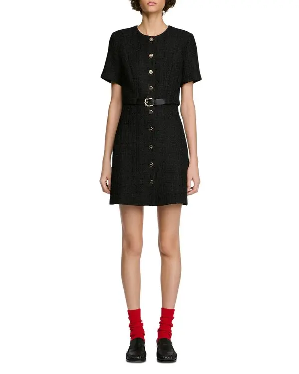 Sandro Palace Tweed Belted Dress