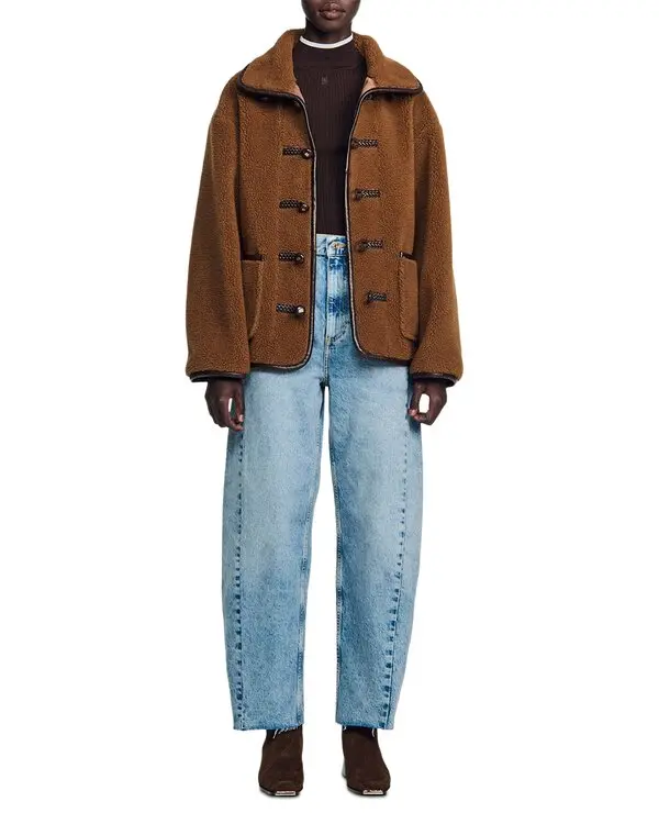 Sandro Sulivan Leather Trim Faux Fur Jacket