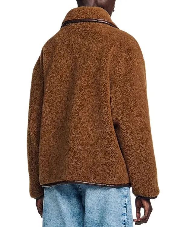 Sandro Sulivan Leather Trim Faux Fur Jacket