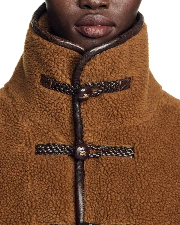Sandro Sulivan Leather Trim Faux Fur Jacket