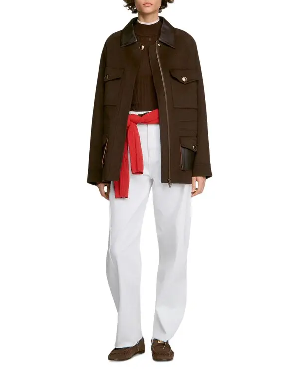 Sandro Gery Leather Trim Wool Jacket