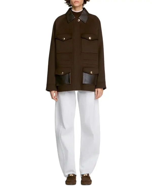 Sandro Gery Leather Trim Wool Jacket