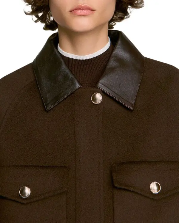 Sandro Gery Leather Trim Wool Jacket