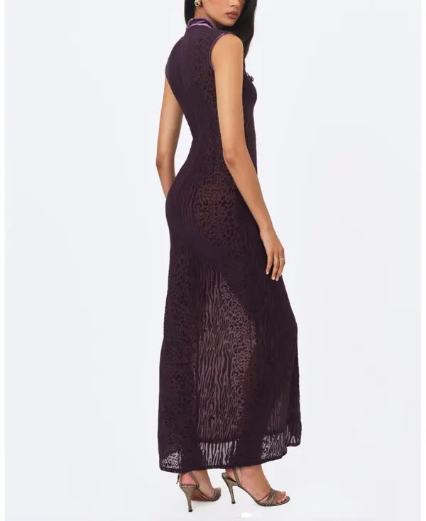MISS CIRCLE NEW YORK Riona Burnout Velvet Mesh Keyhole Maxi Dress