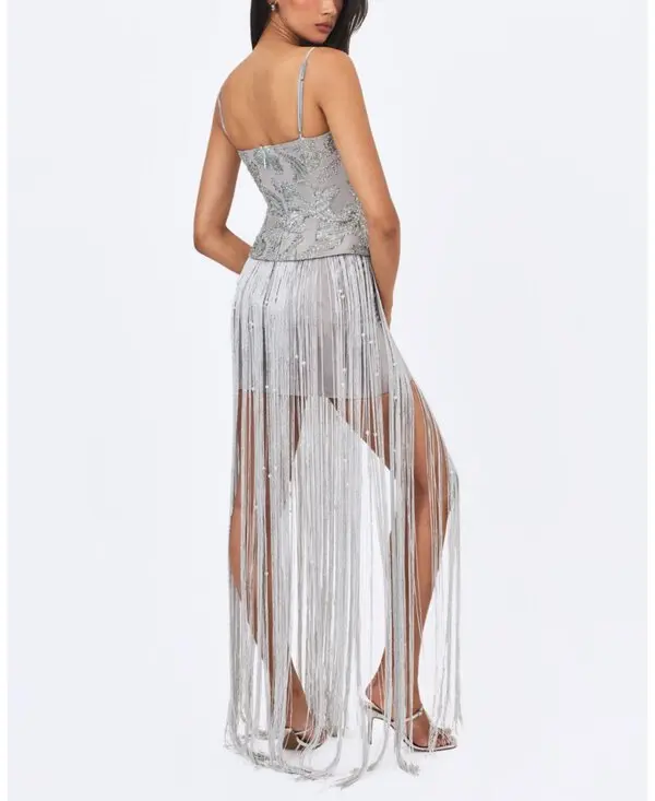 MISS CIRCLE NEW YORK Olisa Beaded Peplum Tassel Maxi Dress