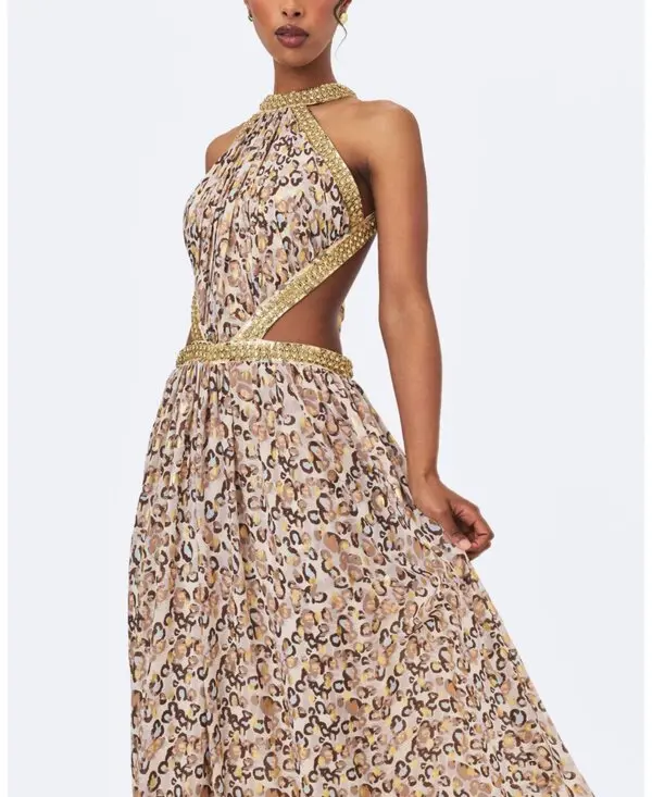 MISS CIRCLE NEW YORK Quinnlyn Cheetah Print Chiffon Halter Maxi Dress