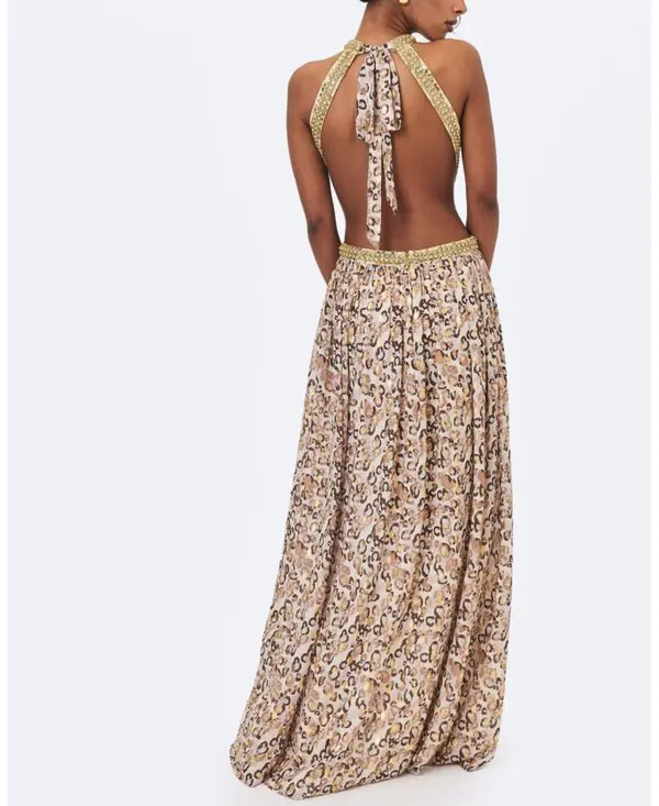 MISS CIRCLE NEW YORK Quinnlyn Cheetah Print Chiffon Halter Maxi Dress