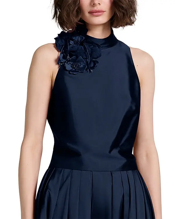 EMILY SHALANT 3d Flower Taffeta Top - Navy