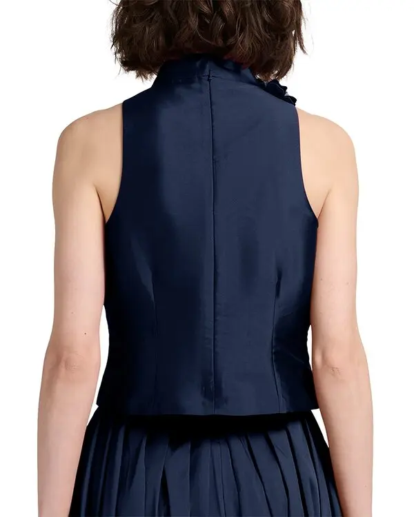 EMILY SHALANT 3d Flower Taffeta Top - Navy