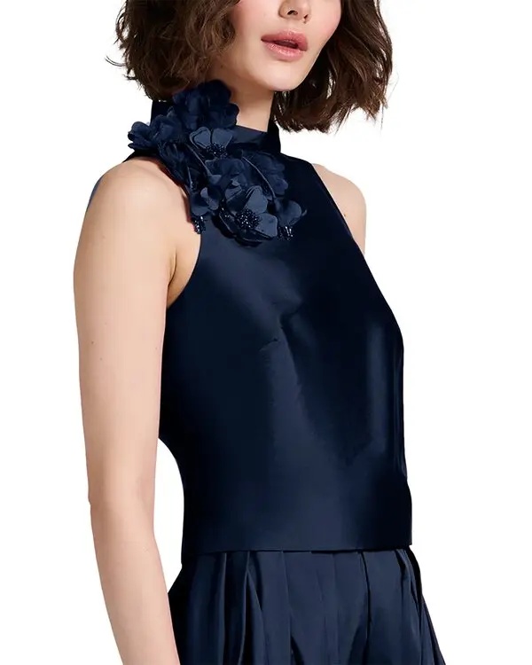 EMILY SHALANT 3d Flower Taffeta Top - Navy