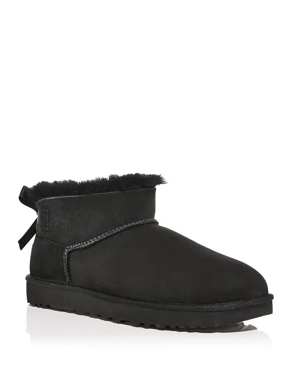 UGG Ultra Mini Bailey Bow Shearling Lined Boots - Black