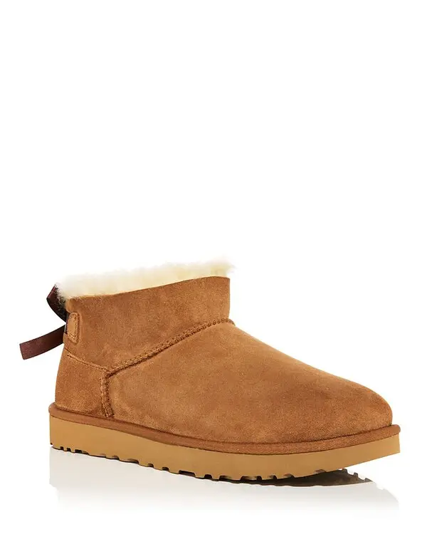 UGG Ultra Mini Bailey Bow Shearling Lined Boots - Chestnut
