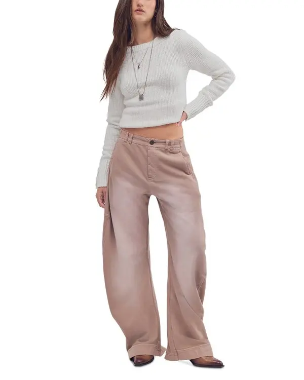 Free People Spotlight Cotton Blend Wide Leg Pants - Stucco