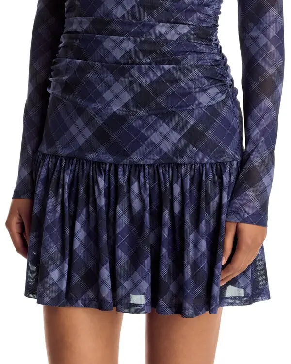 Aqua Plaid Mesh Gathered Mini Dress Exclusive