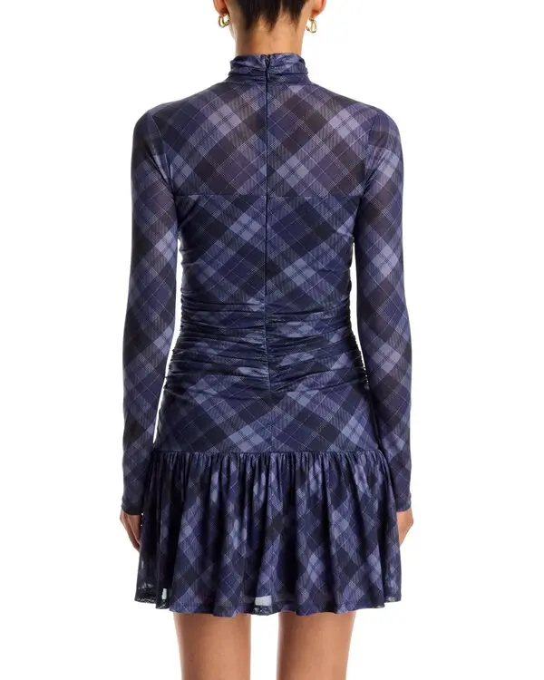 Aqua Plaid Mesh Gathered Mini Dress Exclusive