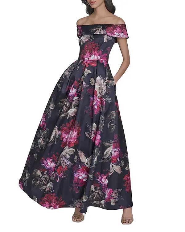 Eliza J Printed Off-the-shoulder Ballgown