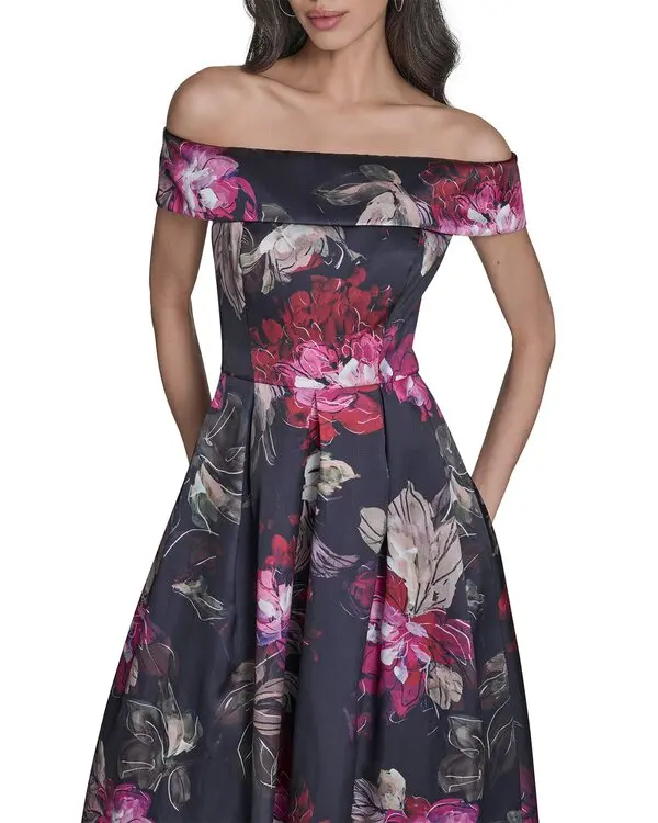 Eliza J Printed Off-the-shoulder Ballgown