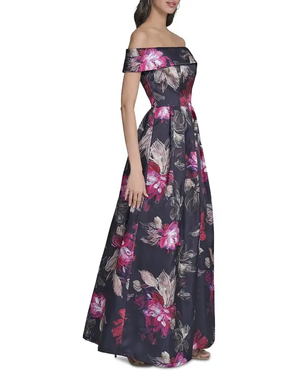 Eliza J Printed Off-the-shoulder Ballgown
