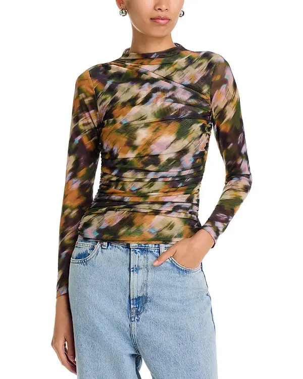 Aqua Printed Mesh Mock Neck Top Exclusive - Multi