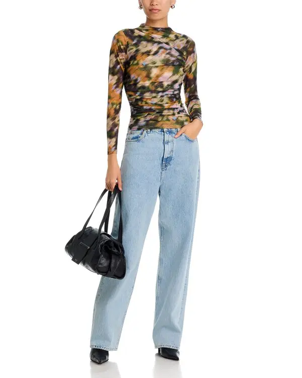 Aqua Printed Mesh Mock Neck Top Exclusive