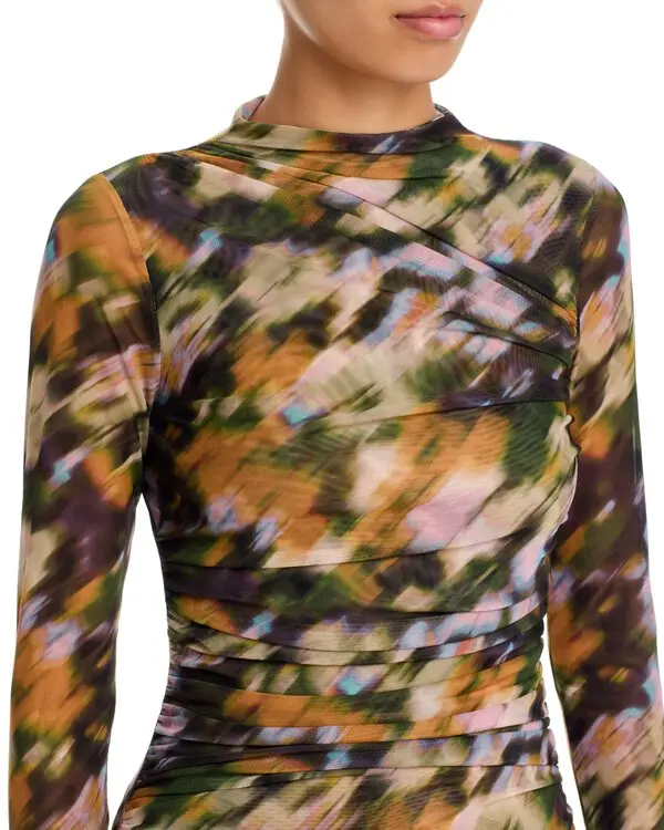Aqua Printed Mesh Mock Neck Top Exclusive