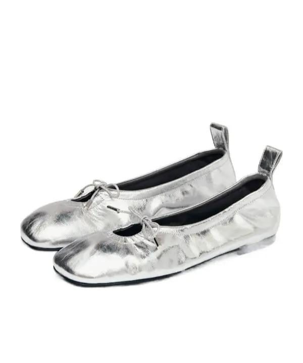 ALOHAS Rosalind Shimmer Leather Ballet Flats - Silver