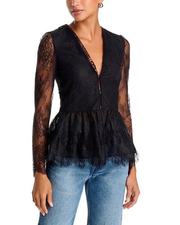 Alice + Olivia Xavier Lace Peplum Blouse