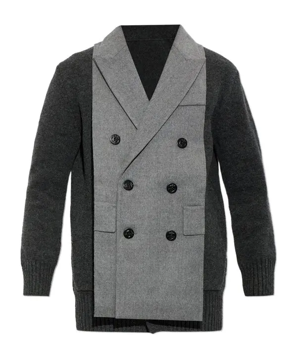 Sacai Double-breasted Panel Cardigan - Gray Black