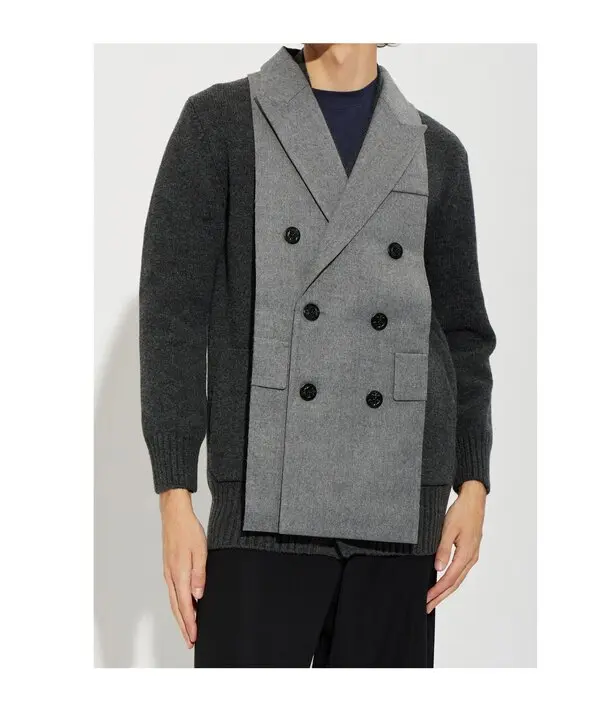 Sacai Double-breasted Panel Cardigan - Gray Black