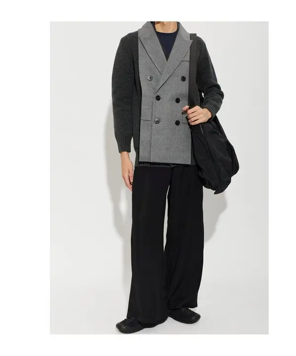 Sacai Double-breasted Panel Cardigan - Gray Black