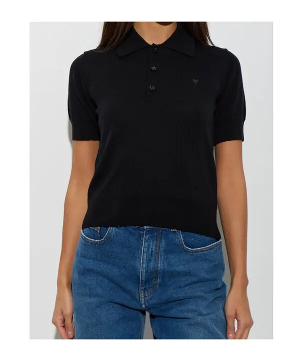 AMI Paris Short-sleeved Knit Polo Shirt