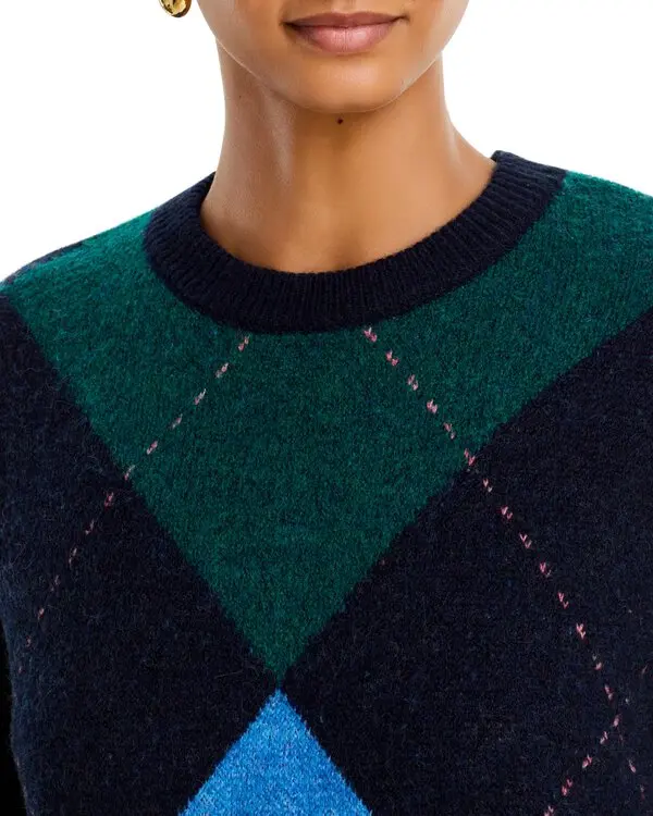 Aqua Argyle Crewneck Long Sleeve Sweater Exclusive