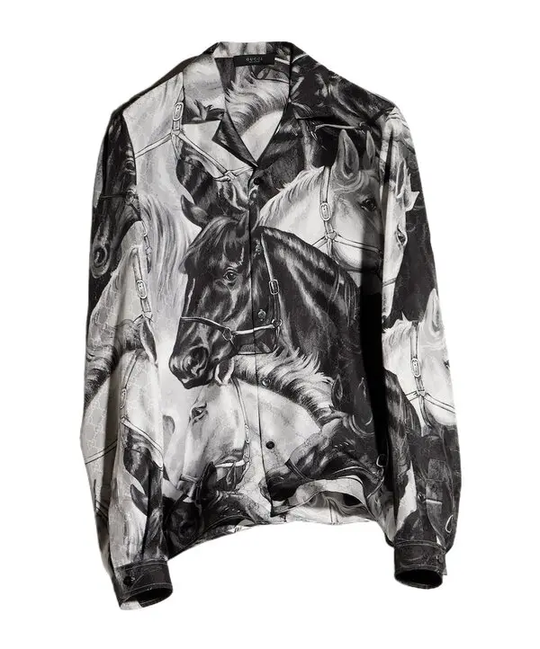 Gucci Printed Gg Silk Twill Jacquard Shirt