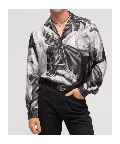 Gucci Printed Gg Silk Twill Jacquard Shirt
