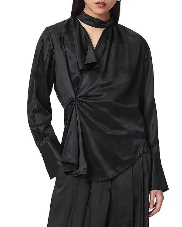ALLSAINTS Zellie Gathered Asymmetric Top - Black