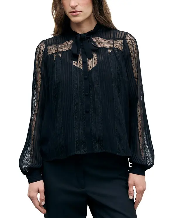Gerard Darel Lonnie Tie Neck Button Front Blouse