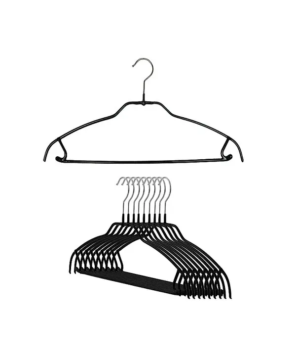 MAWA Silhouette Steel Grip Clothing Hanger, Model 42ftu, Set Of 10 - Black