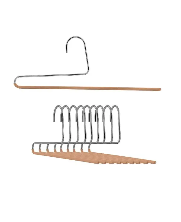 MAWA Single Rod Pant Hanger With Reverse Hook, Model Kh35u, Set Of 10 - Latte