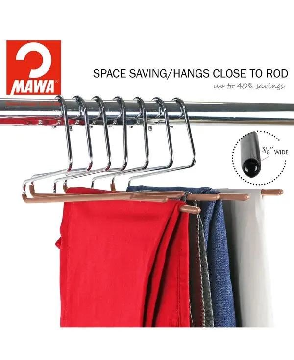 MAWA Single Rod Pant Hanger With Reverse Hook, Model Kh35u, Set Of 10 - Latte