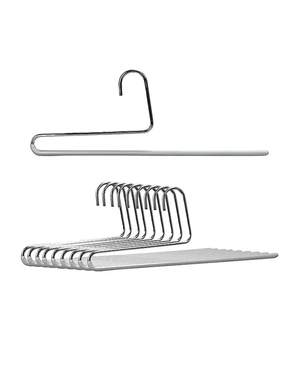 MAWA Single Rod Pant Hanger With Reverse Hook, Model Kh35u, Set Of 10 - Silver