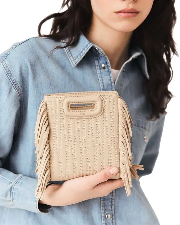 Maje Mini M Topstitched Fringe Leather Crossbody