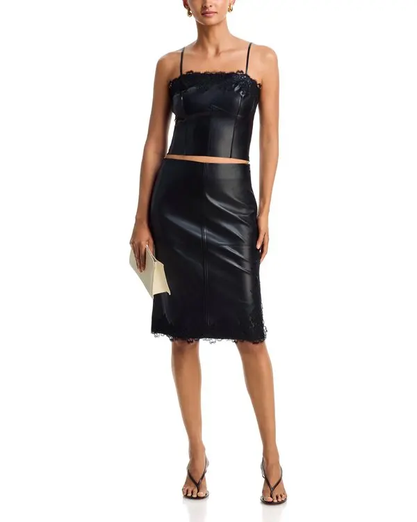 Aqua Faux Leather Lace Trim Skirt Exclusive